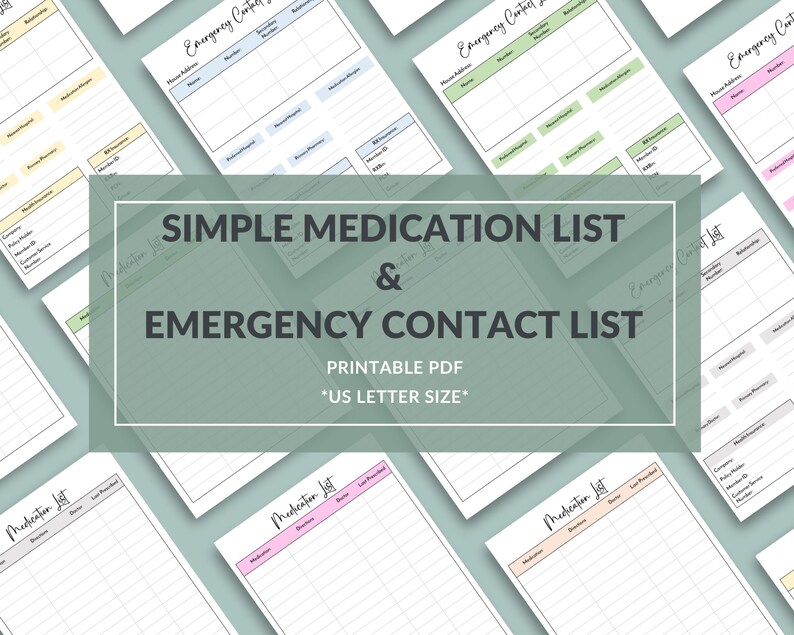 Simple and Handy Medication & Emergency Contact List Printable PDF ...