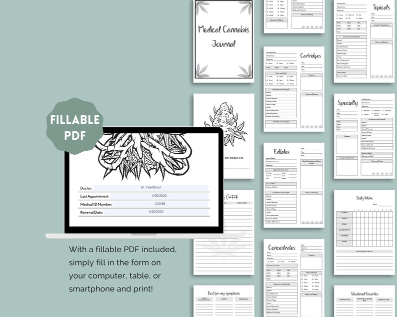 Medical Cannabis Journal Fillable & Printable PDF Bundle Coloring ...