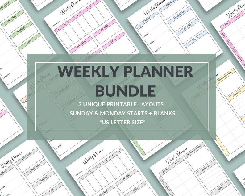 Weekly Planner Printable PDF Bundle 3 Unique Weekly Layouts - Etsy