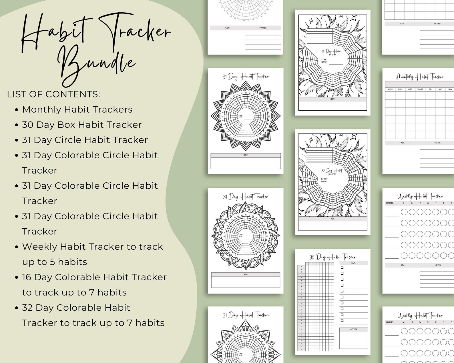 Habit Trackers Printable PDF Bundle - Weekly and Monthly - Circle Habit ...
