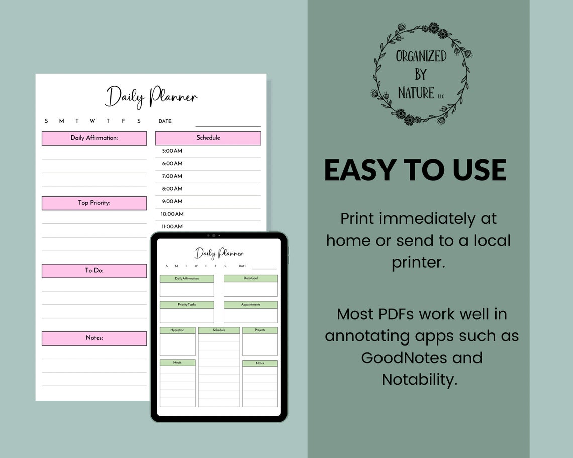 Simple Printable Daily Planner, PDF Bundle 3 Unique Daily Layouts ...
