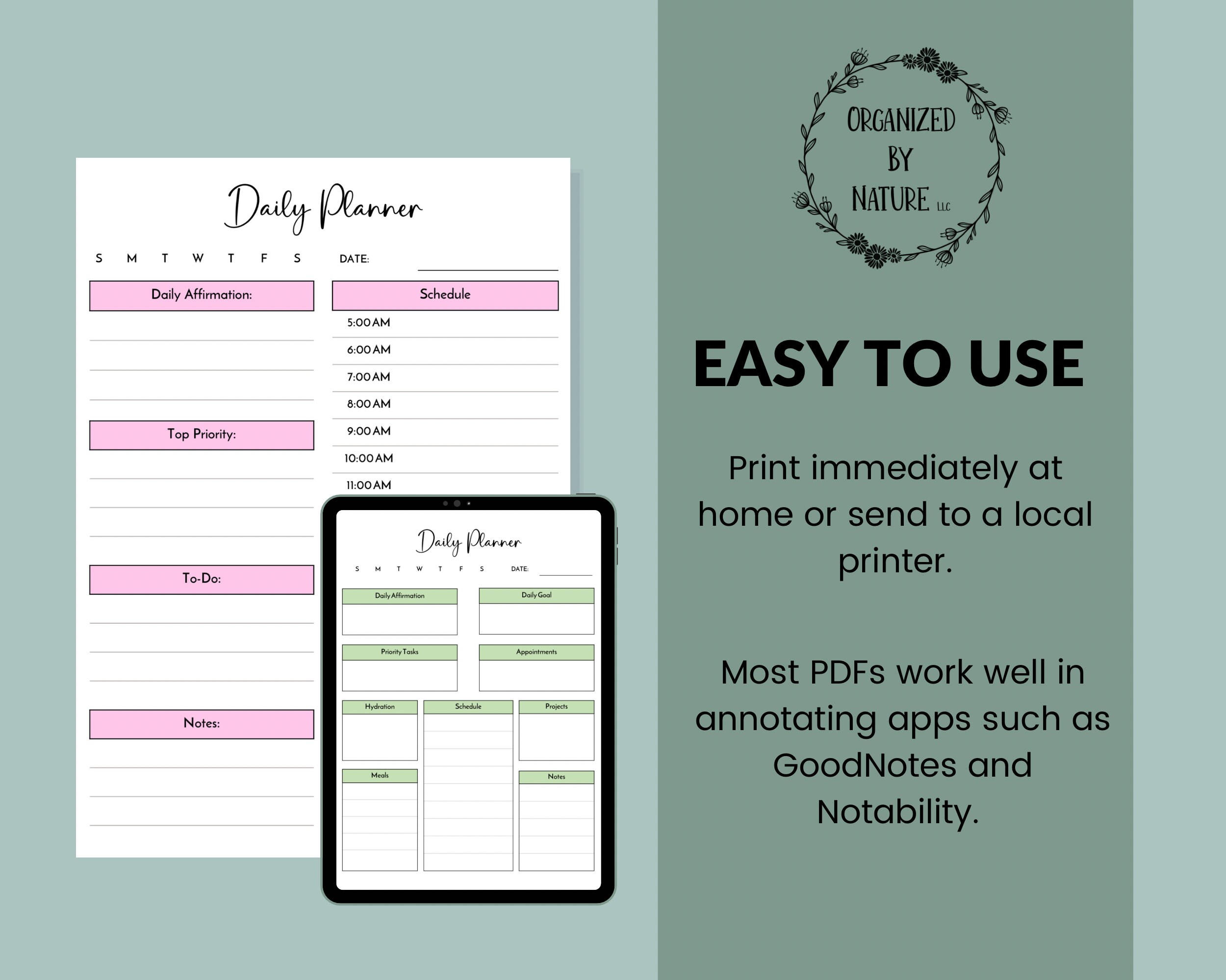 Simple Printable Daily Planner, PDF Bundle 3 Unique Daily Layouts ...