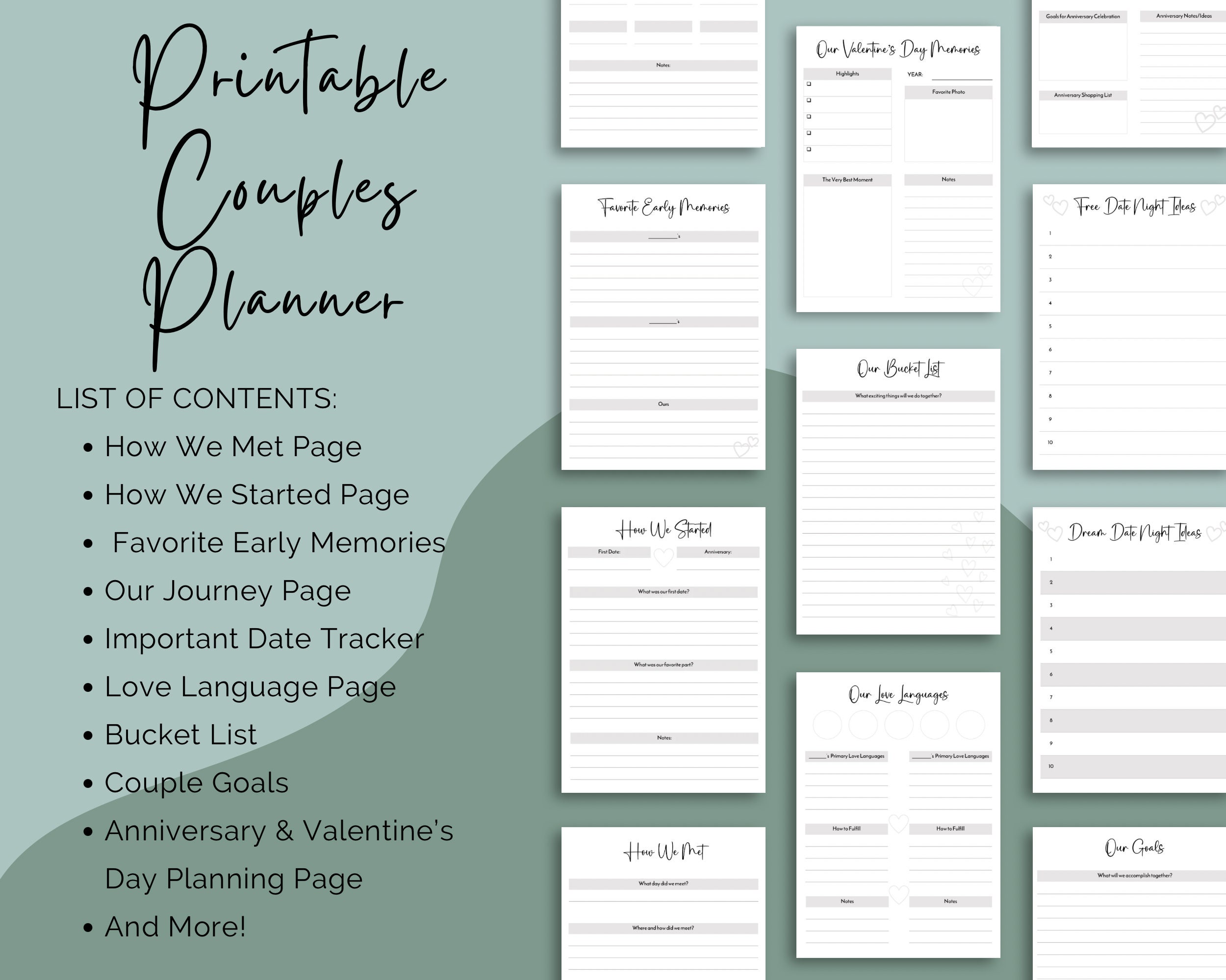 Couples Planner Printable PDF - Couple Goals, Date Night, Valentine's ...