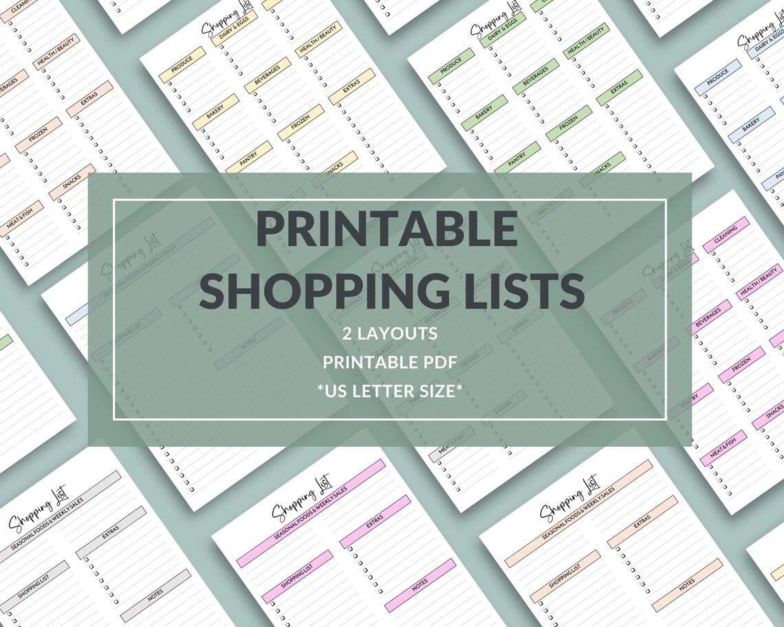 Grocery / Shopping List Printable PDF Two Unique Layouts Sale Shopping ...