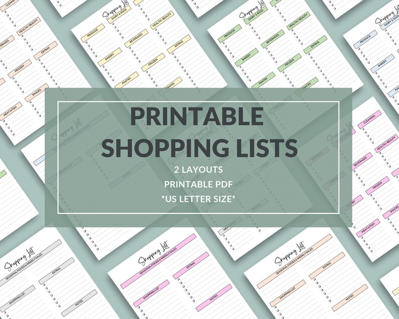Grocery / Shopping List Printable PDF - Two Unique Layouts - Sale ...