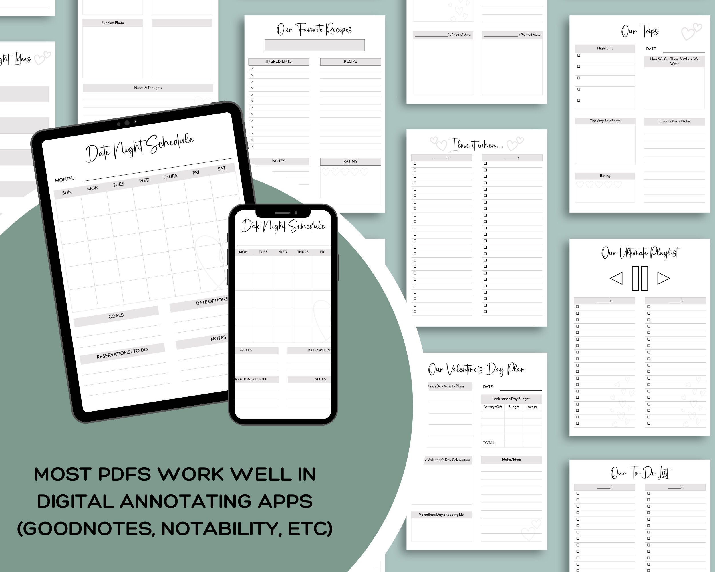 Couples Planner Printable PDF - Couple Goals, Date Night, Valentine's ...