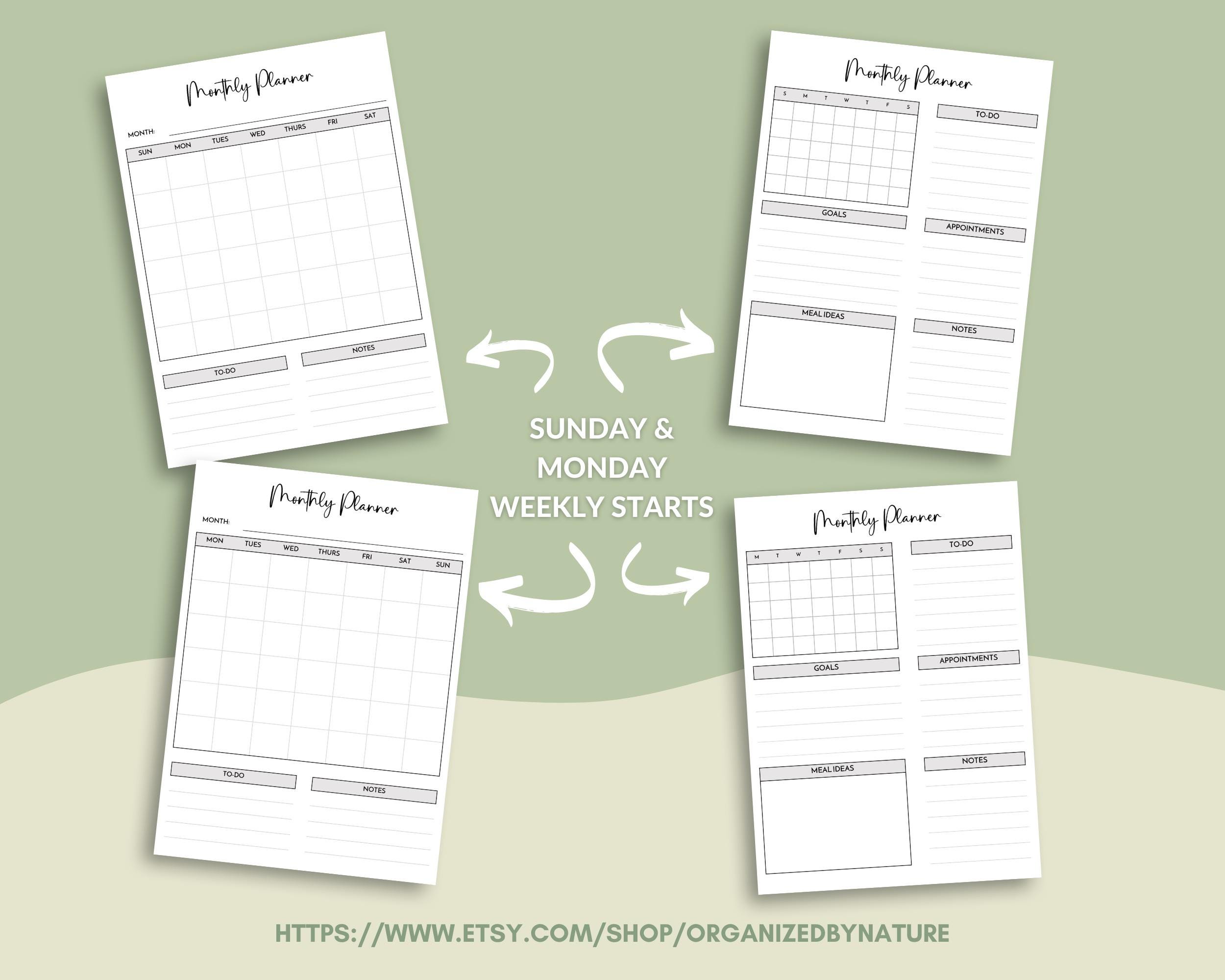 Monthly Planner Printable PDF Bundle - 3 Unique Monthly Layouts ...