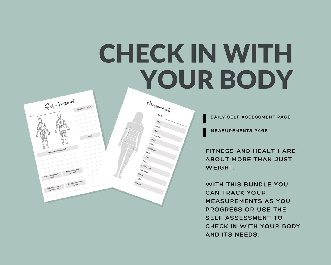 Fitness Printable PDF Bundle - Exercise Trackers - Body Size ...