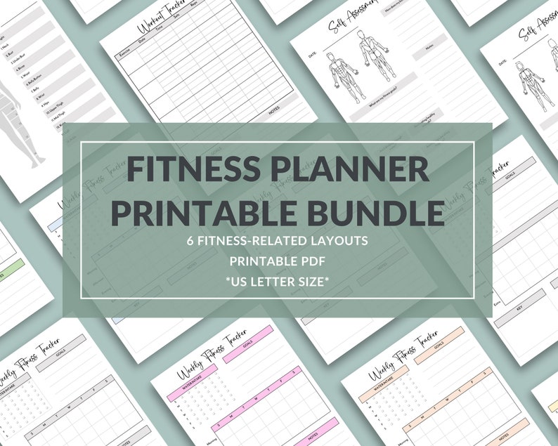 Fitness Printable PDF Bundle - Exercise Trackers - Body Size ...