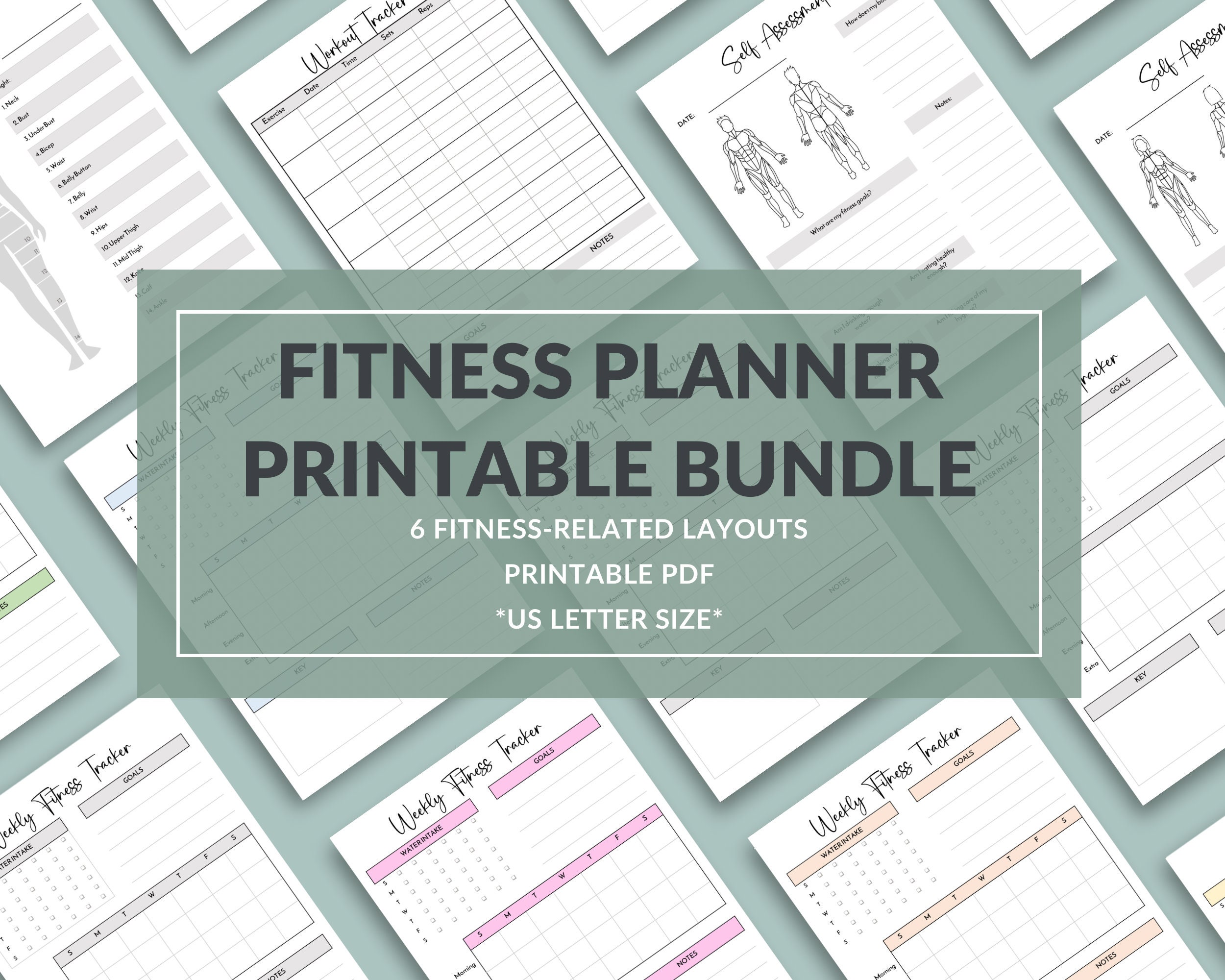 Fitness Printable PDF Bundle - Exercise Trackers - Body Size ...