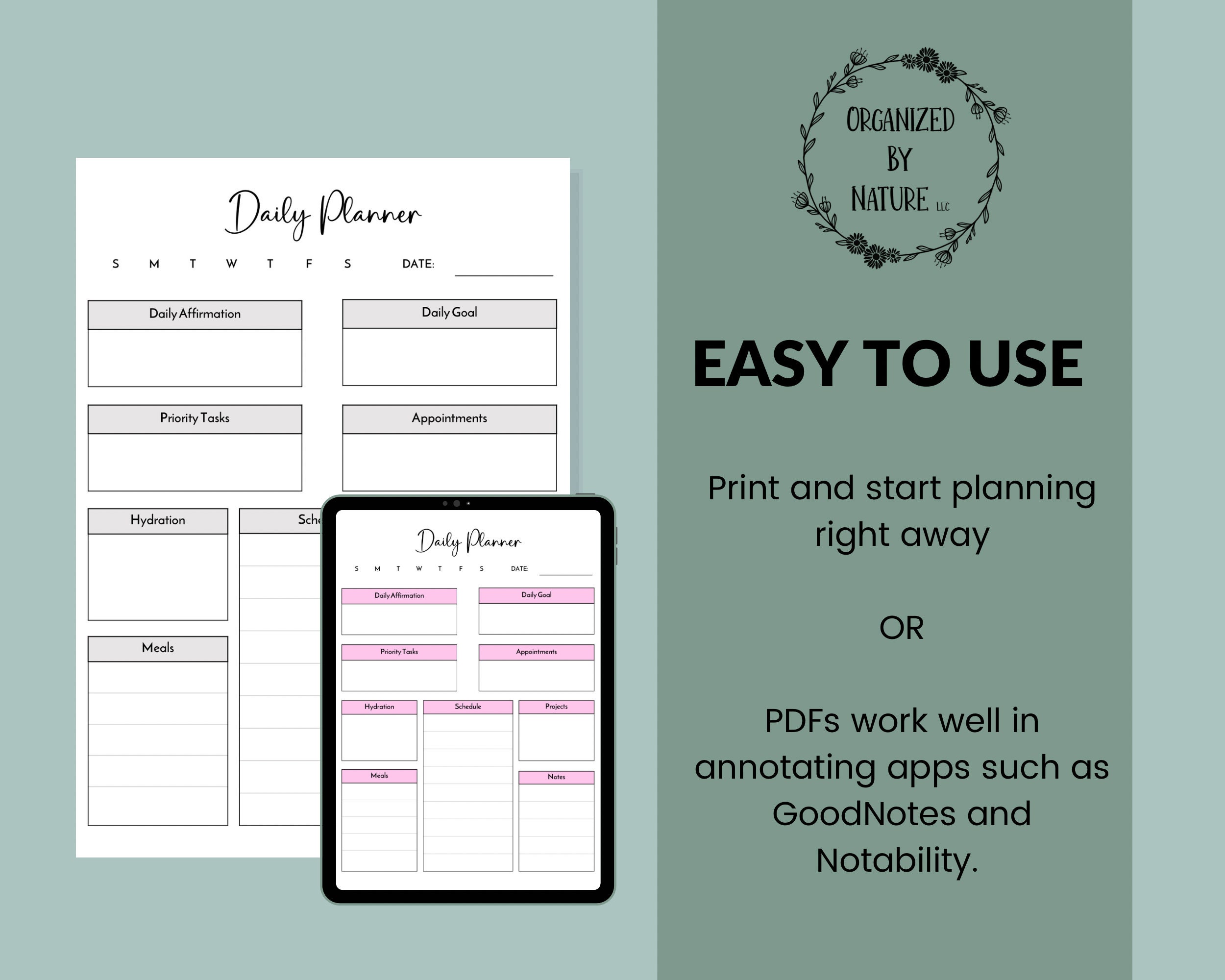 Undated Daily, Weekly, & Monthly Planner Printable PDF Bundle 9 Layouts ...