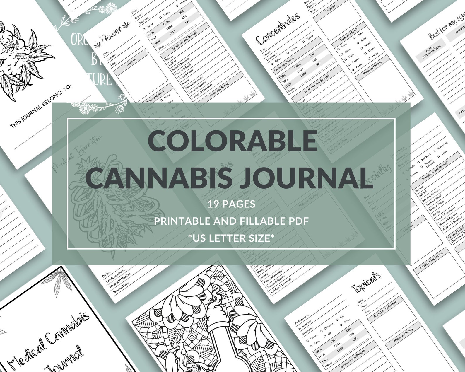 Medical Cannabis Journal Fillable & Printable PDF Bundle Coloring ...