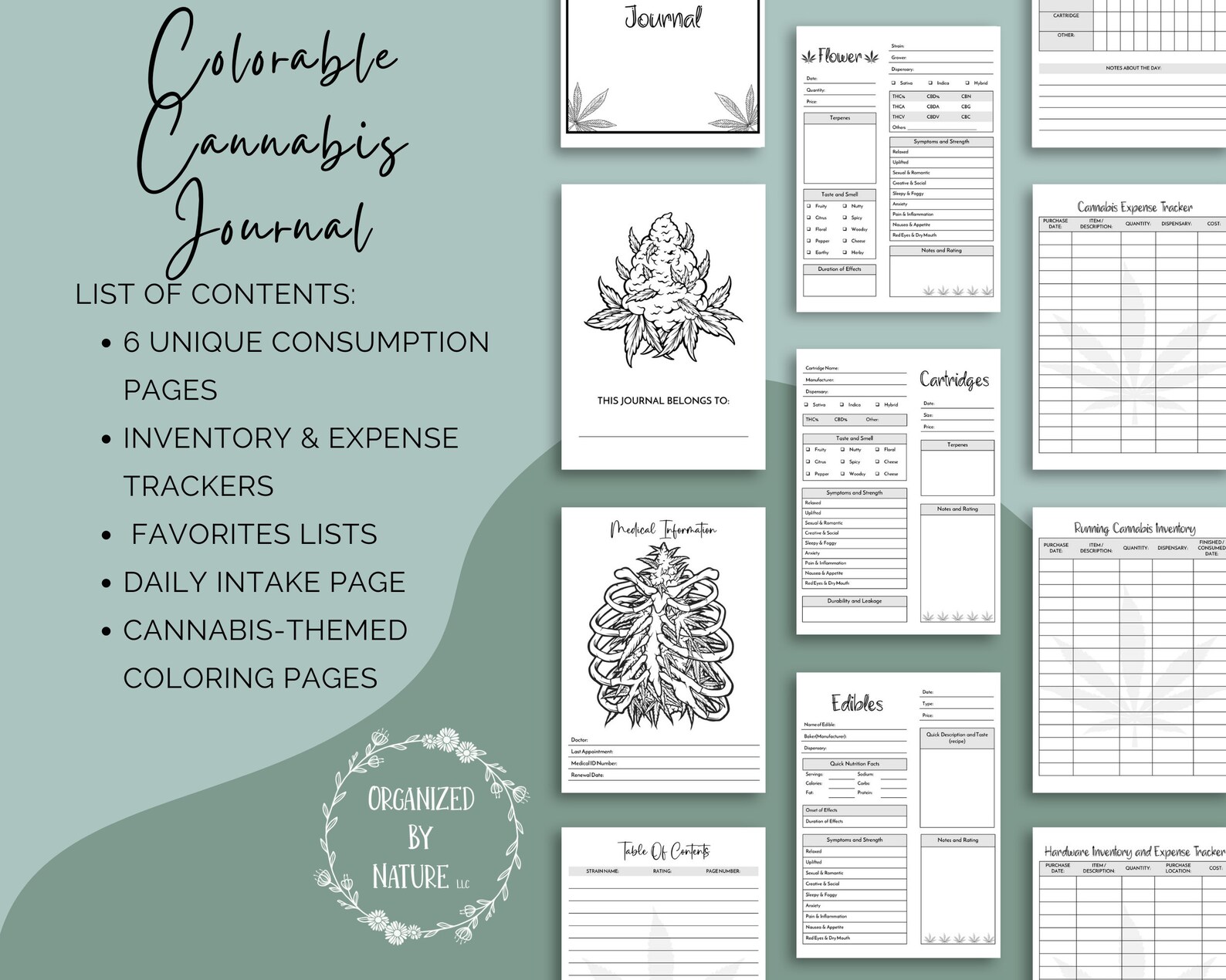 Medical Cannabis Journal Fillable & Printable PDF Bundle Coloring ...