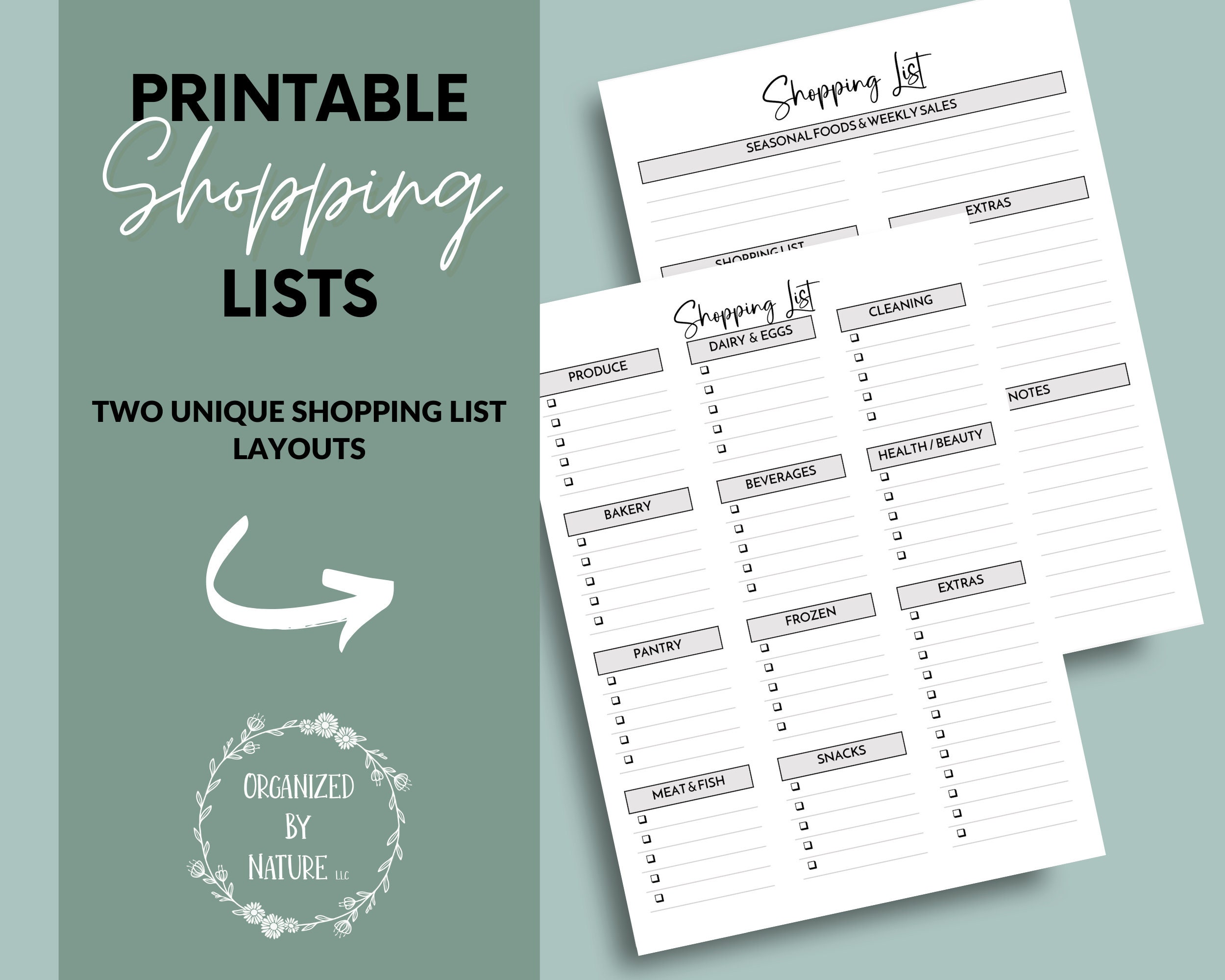 Grocery / Shopping List Printable PDF - Two Unique Layouts - Sale ...