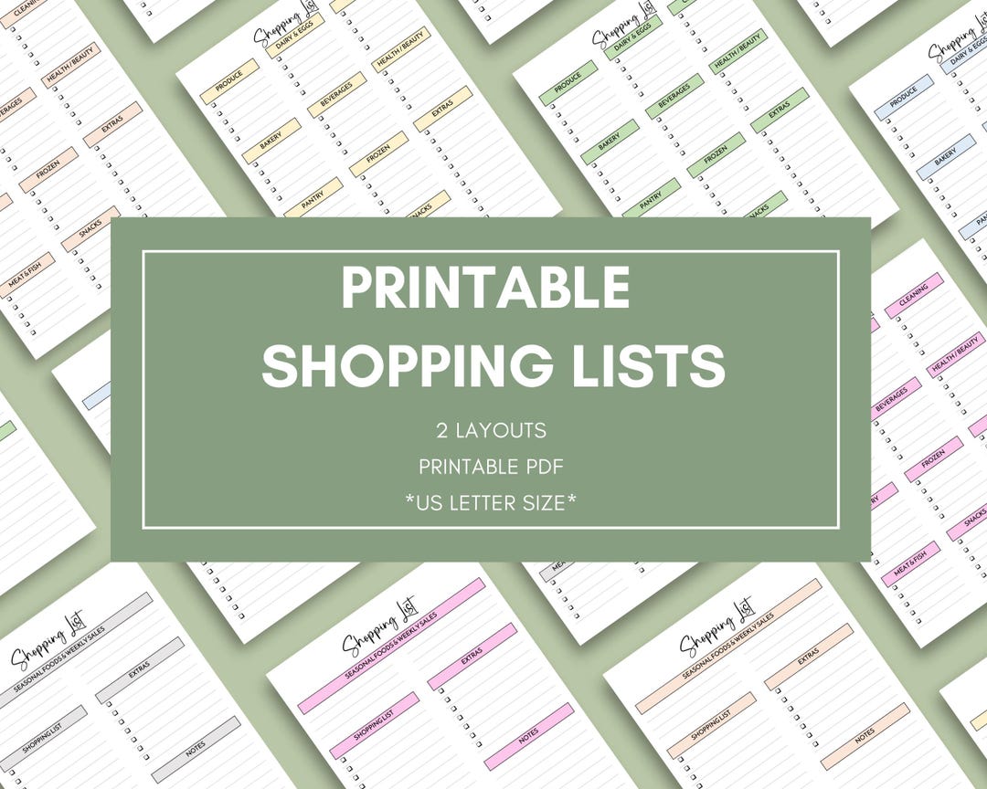 Grocery / Shopping List Printable PDF - Two Unique Layouts - Sale ...