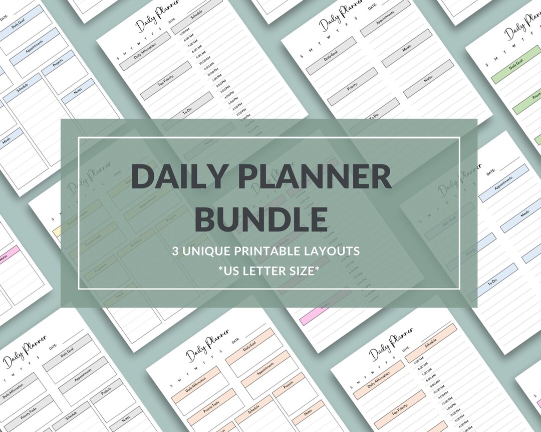 Simple Printable Daily Planner, PDF Bundle - 3 Unique Daily Layouts ...