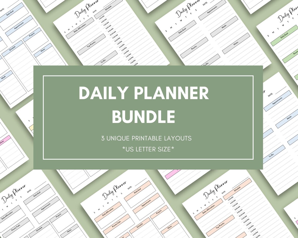 Simple Printable Daily Planner, PDF Bundle - 3 Unique Daily Layouts ...