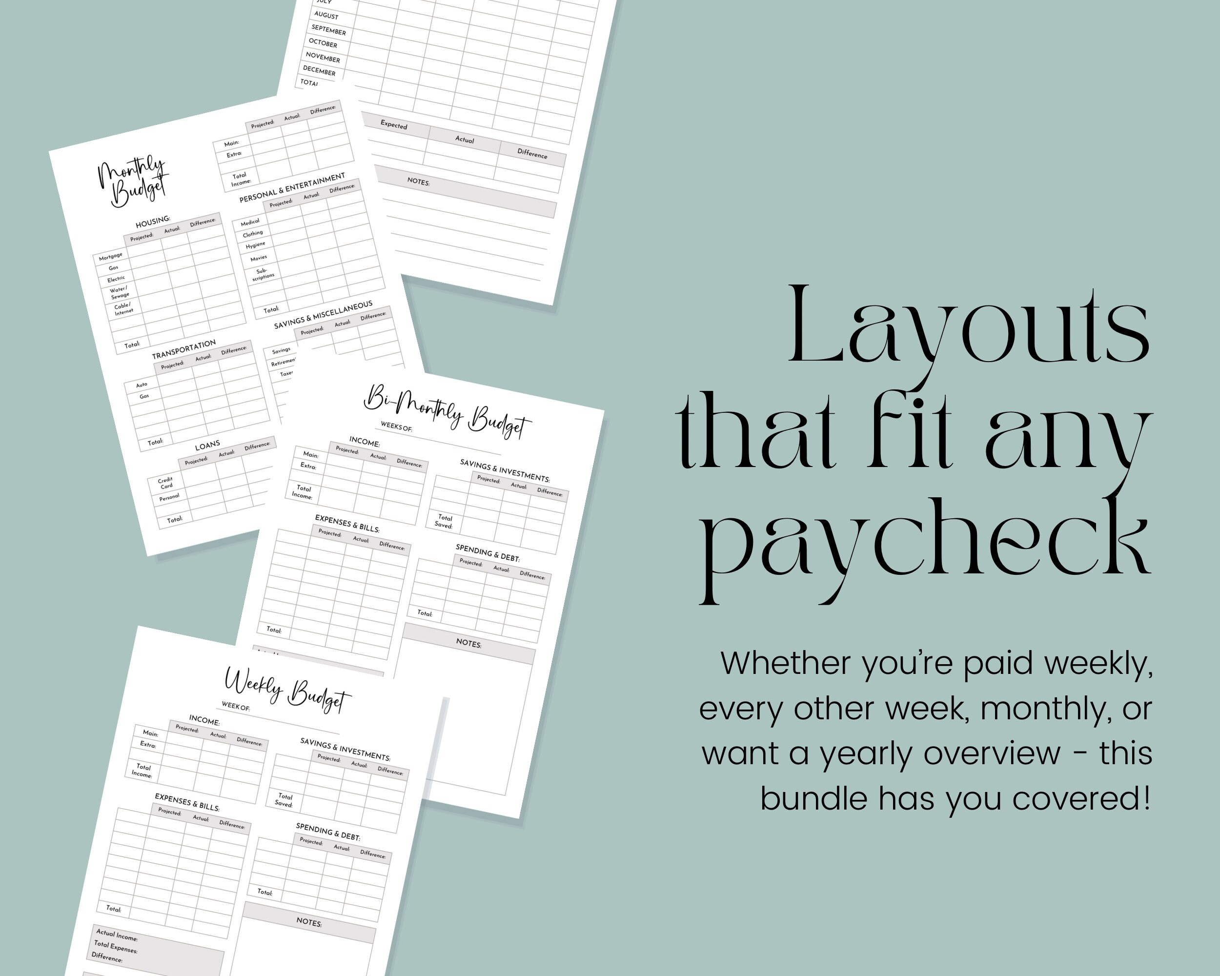 Mini Budget Planner Bundle Printable PDF Weekly Biweekly / Bimonthly ...