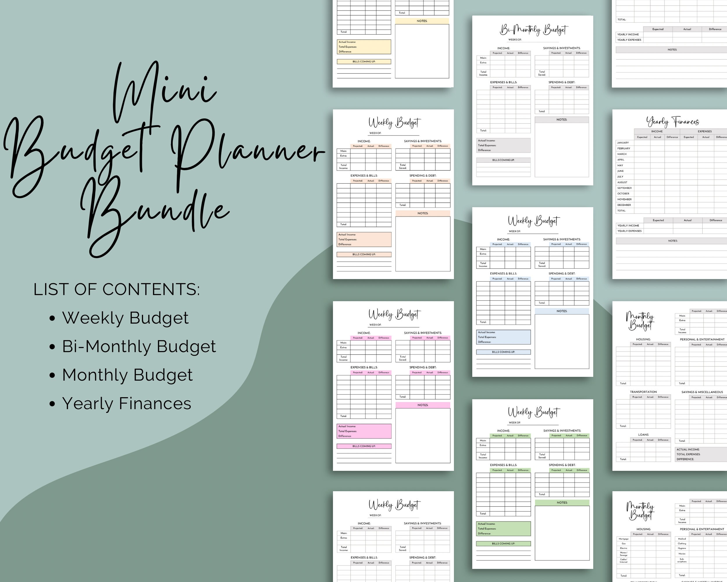 Mini Budget Planner Bundle Printable PDF Weekly Biweekly / Bimonthly ...