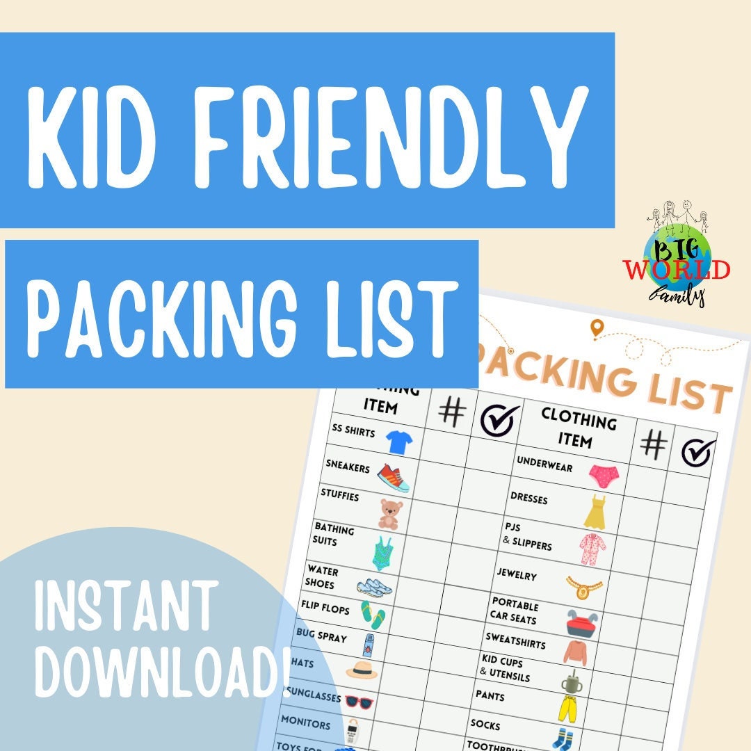 EDITABLE Kid-friendly Packing List - Etsy