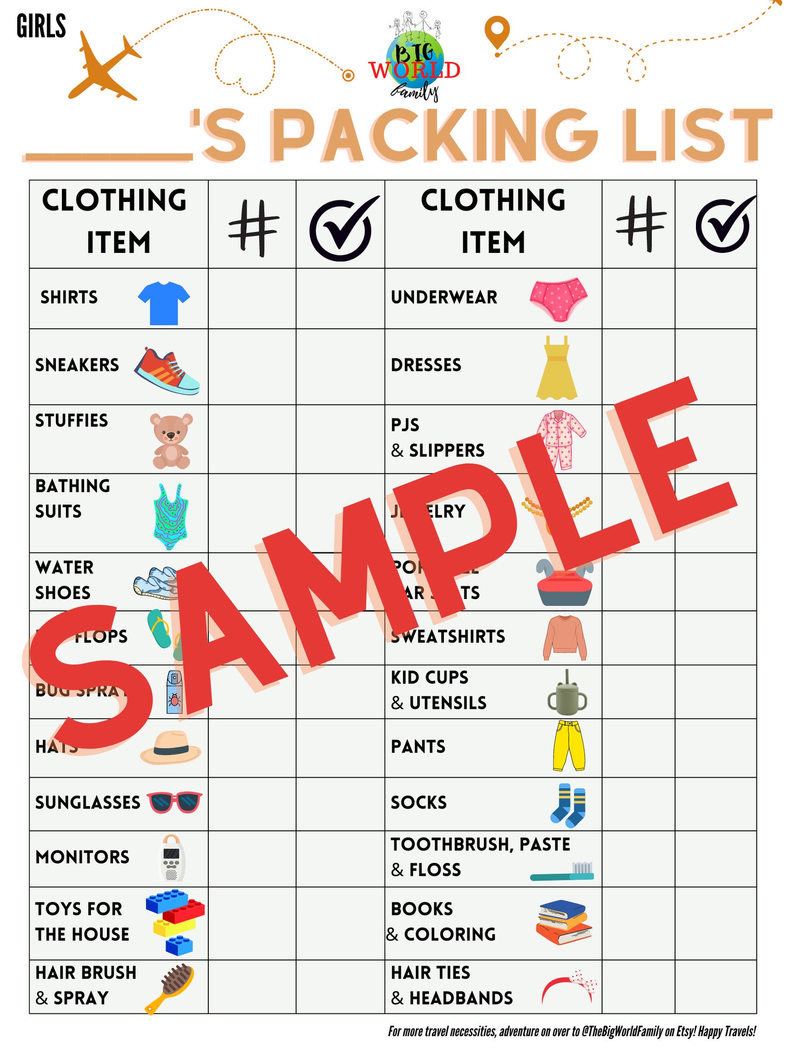 EDITABLE Kid-friendly Packing List - Etsy