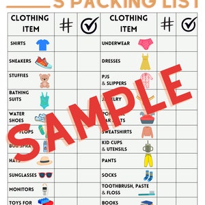 EDITABLE Kid-friendly Packing List - Etsy