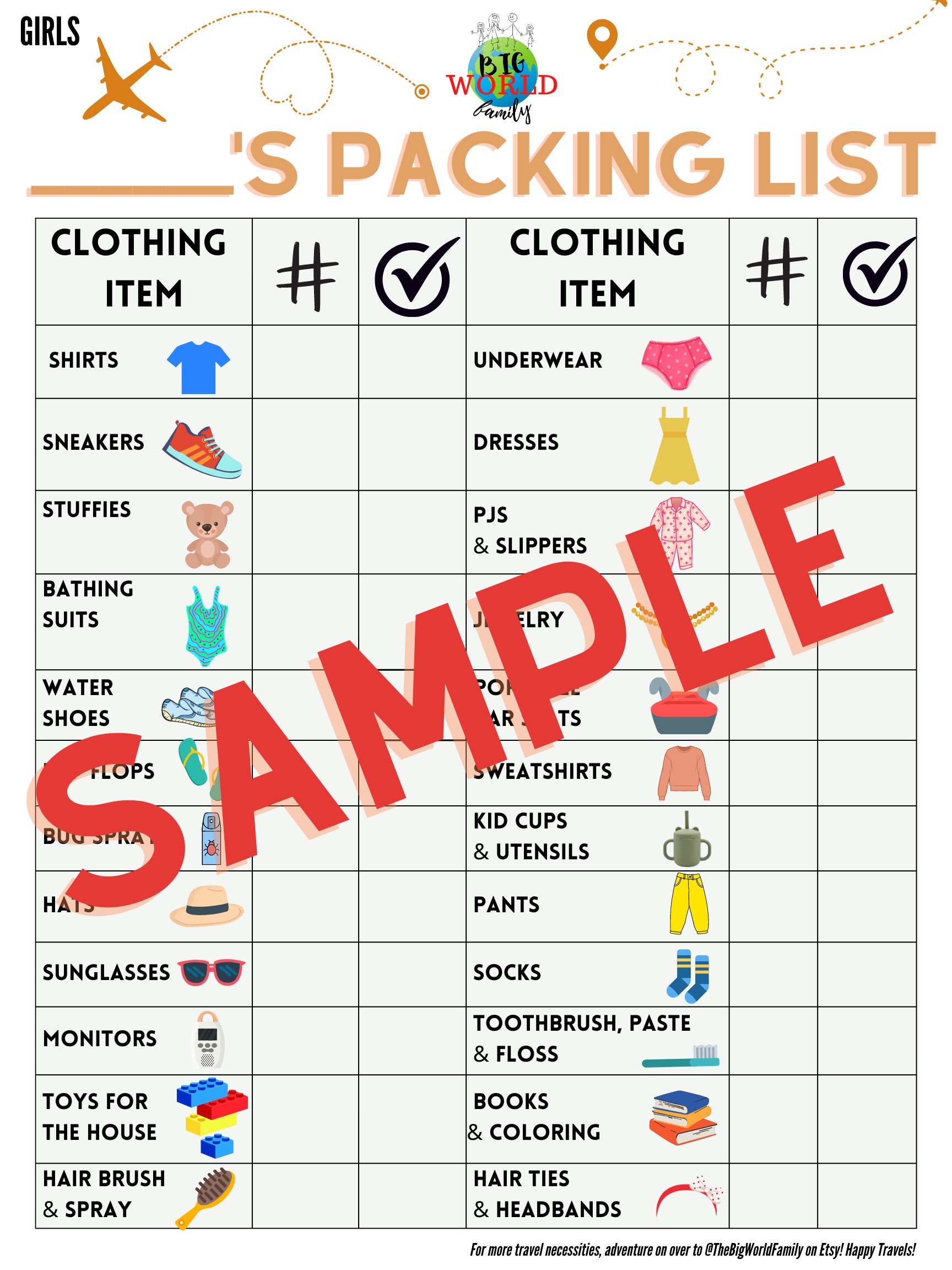 EDITABLE Kid-friendly Packing List - Etsy