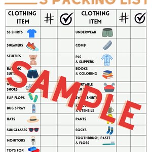 EDITABLE Kid-friendly Packing List - Etsy