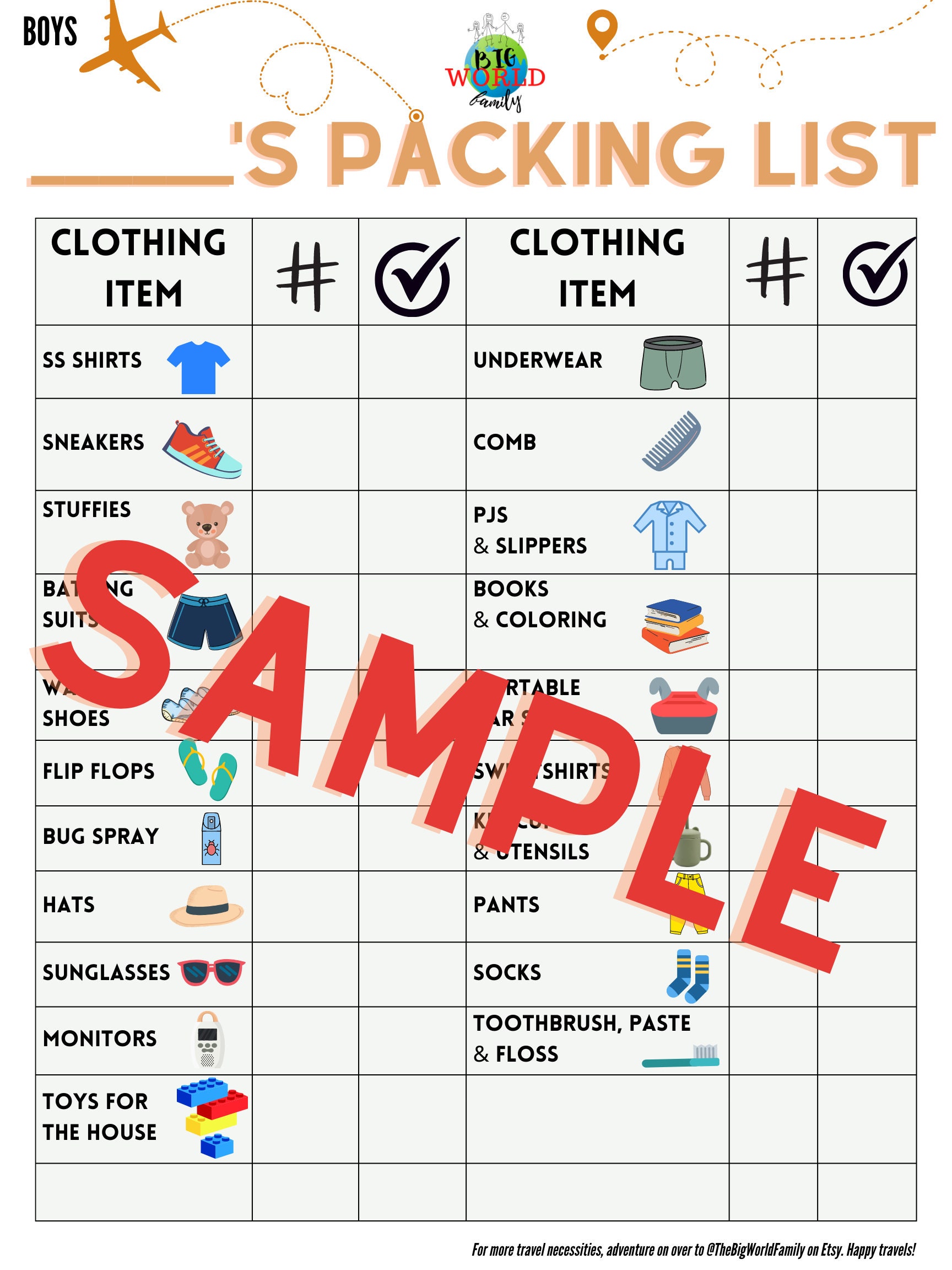 EDITABLE Kid-friendly Packing List - Etsy