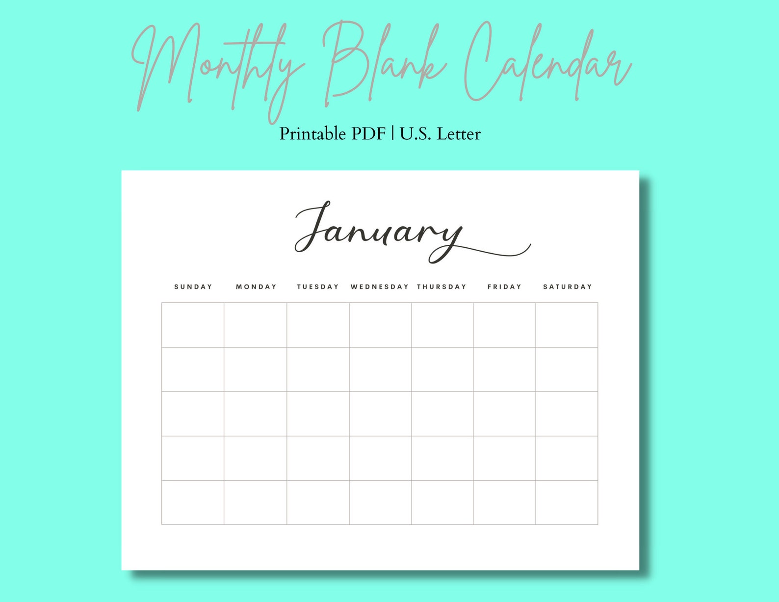 Monthly Blank Calendar, Simple Calendar, 11 X 8.5 Inches, Horizontal ...