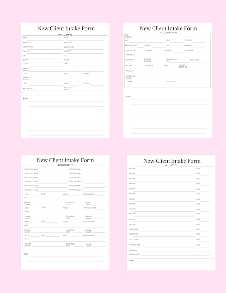 New Business Insurance Intake Form Bundle | Personal Insurance ...