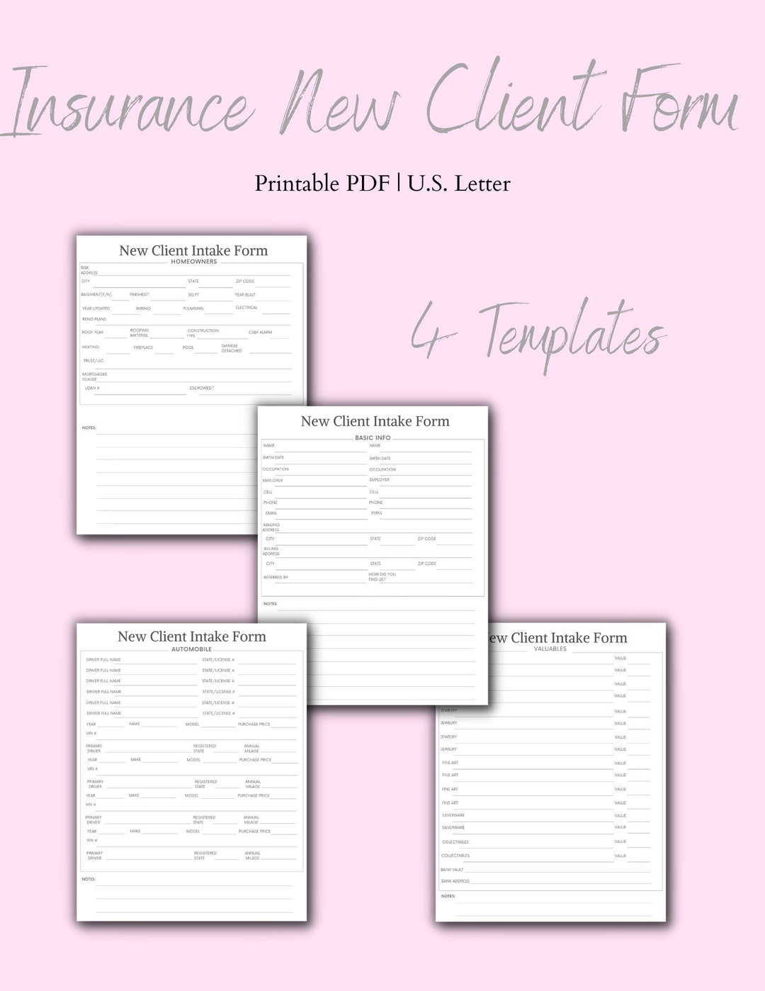 Insurance Intake Form Bundle: Customizable Client Forms (PDF Template ...