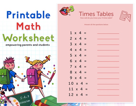 Printable Math Worksheet Times Table Learning Activity | Etsy