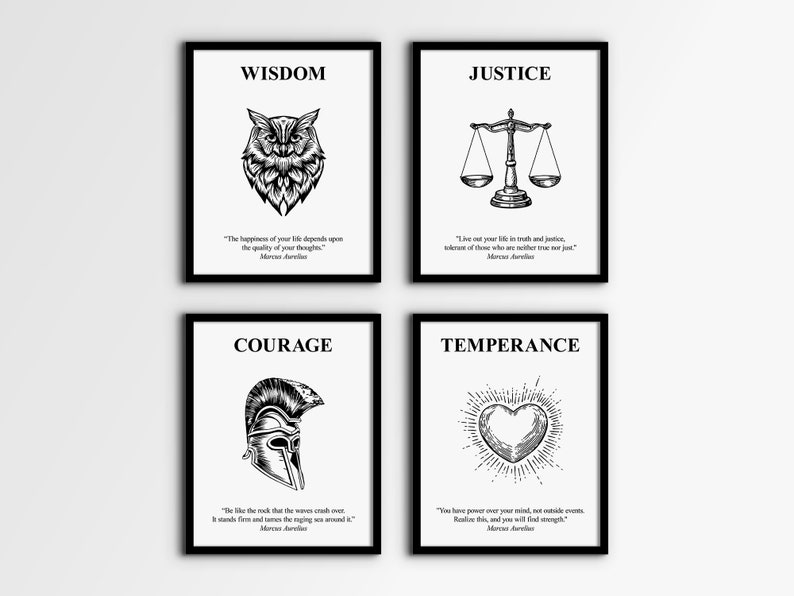 Stoic Cardinal Virtues Poster Prints Marcus Aurelius Posters - Etsy