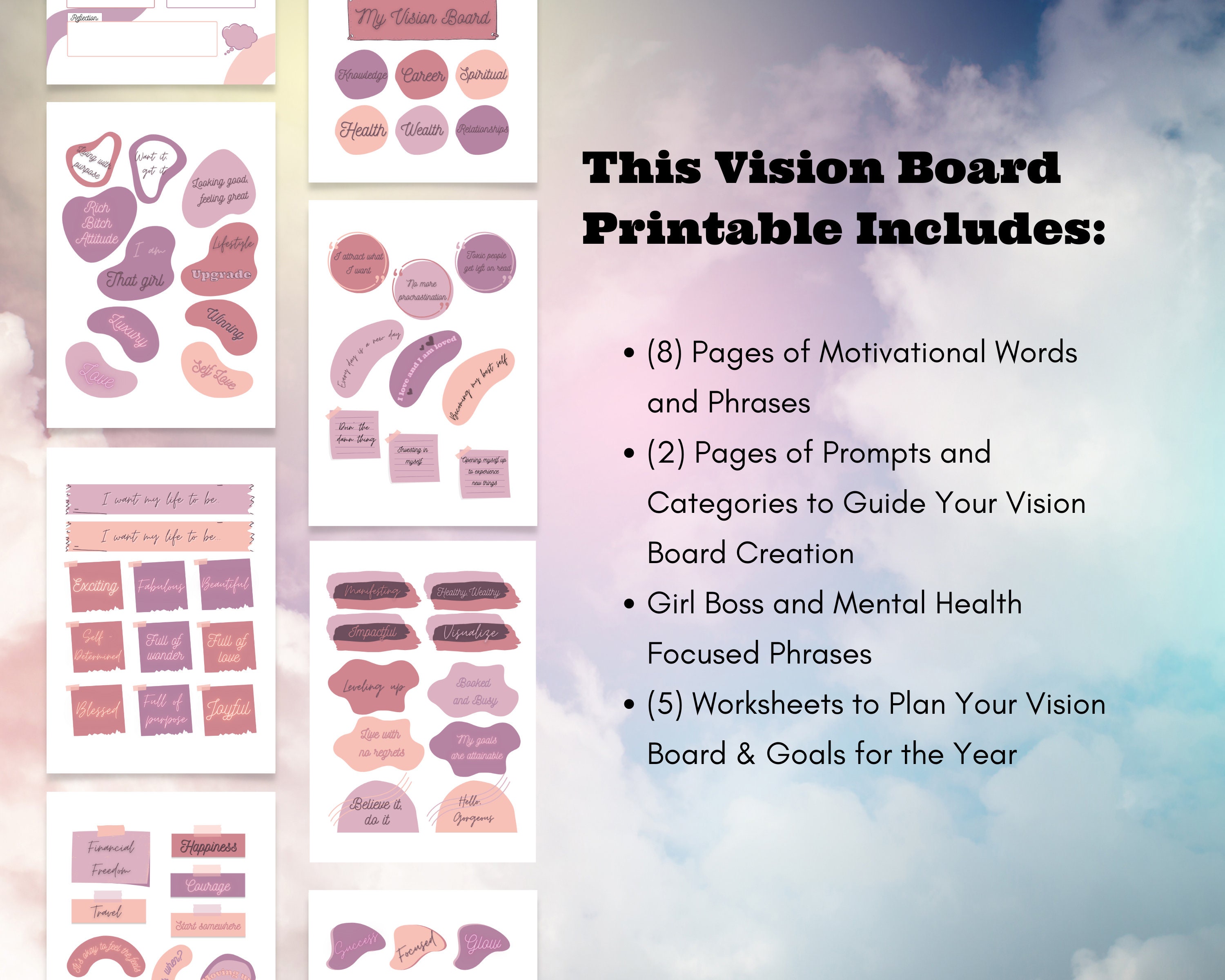 Vision Board Printables | Goal Planner | Mood Board | A4 and US Letter ...