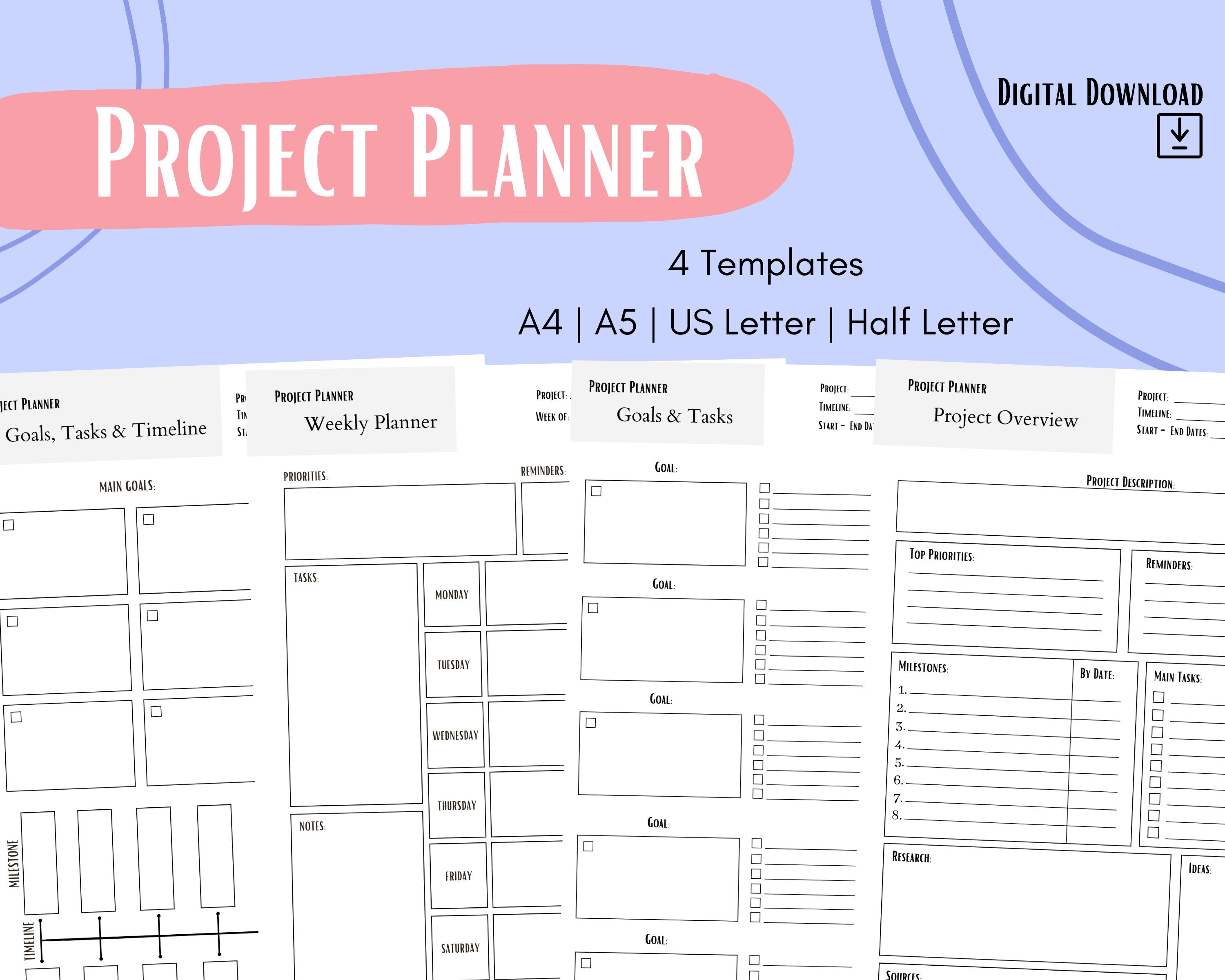 Project Planner Printable With Productivity Planner Goal - Etsy