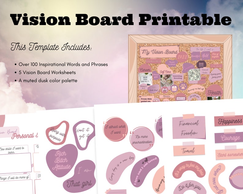 Vision Board Printables Goal Planner Mood Board A4 and - Etsy