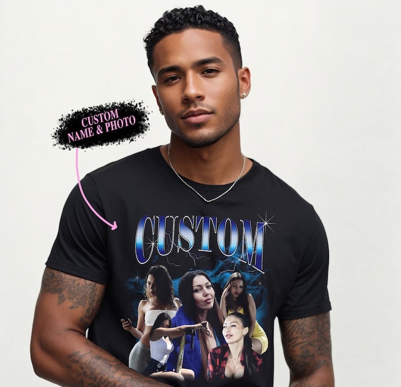 Custom Bootleg 90s Rap Tee, Custom Photo Shirt Insert Your Design ...