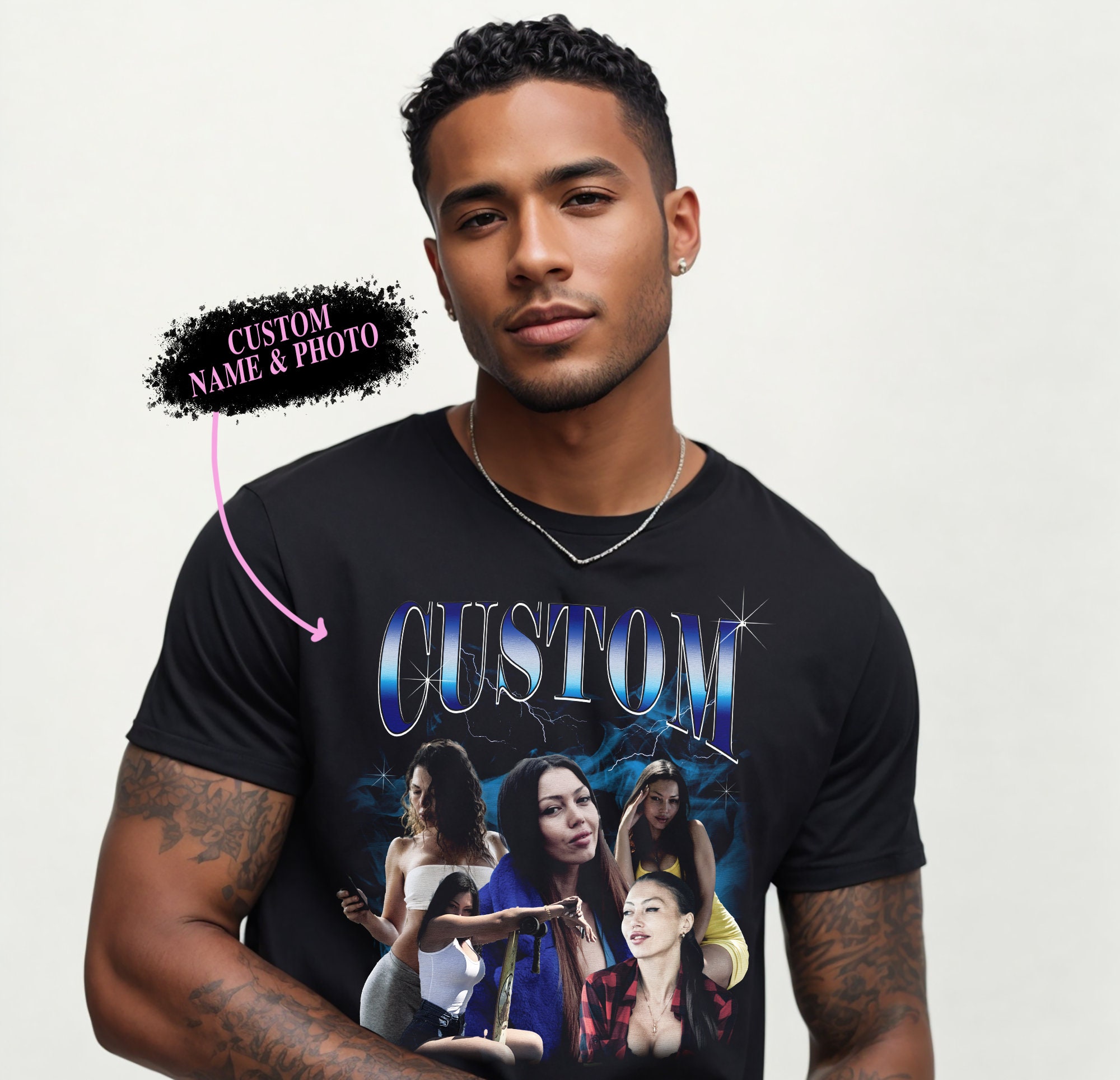 Custom Bootleg 90s Rap Tee, Custom Photo Shirt Insert Your Design ...