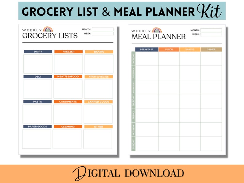 Editable Weekly Meal Planner Grocery List Printable Grocery - Etsy
