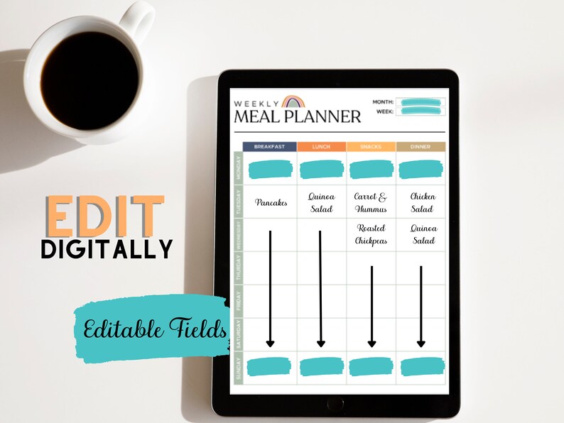 Editable Weekly Meal Planner Grocery List Printable Grocery - Etsy
