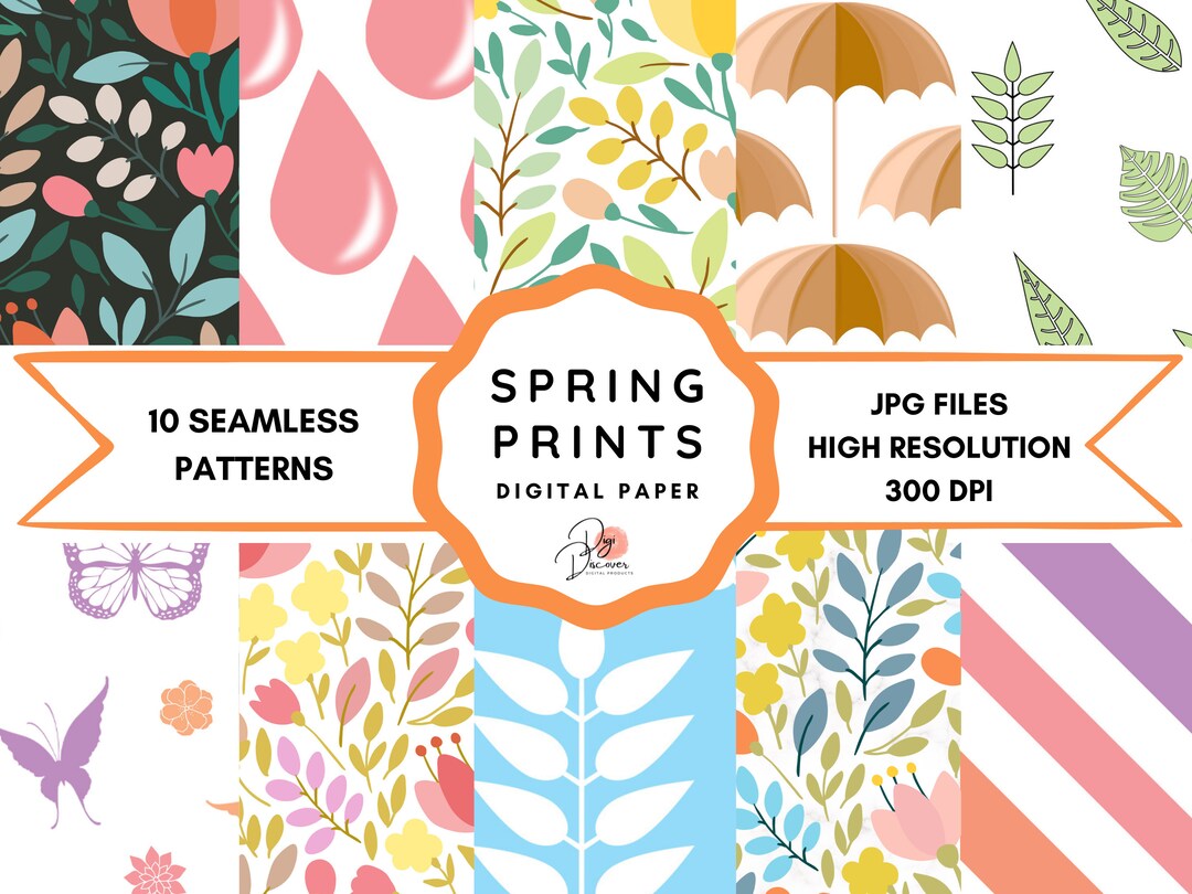 6 Pastel Spring Digital Papers, Spring Trends Scrapbook Paper, Easter ...