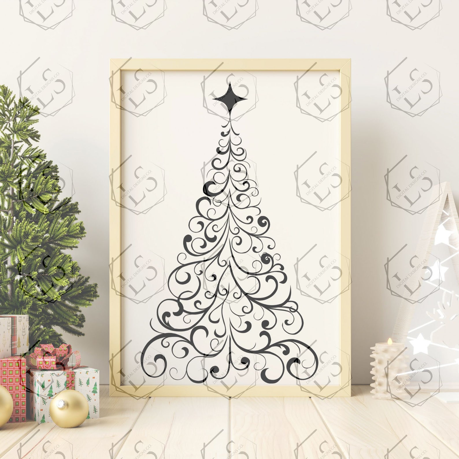 Decorative Swirl Christmas Tree Svg, Christmas Tree Svg, Christmas Tree ...