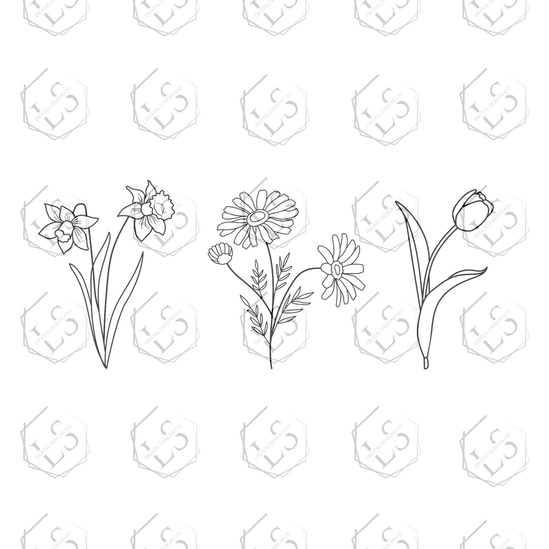 Spring Flowers SVG Cut File: Daffodil, Daisy, Tulip (digital Download ...