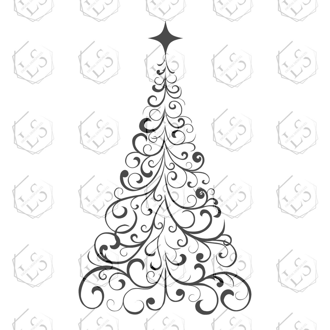 Decorative Swirl Christmas Tree Svg, Christmas Tree Svg, Christmas Tree ...