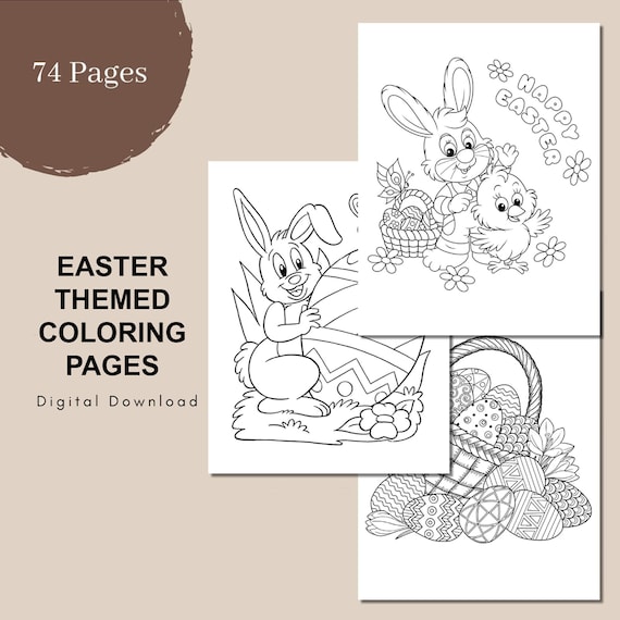 Easter Themed Coloring Book PDF Printable Pages Digital - Etsy