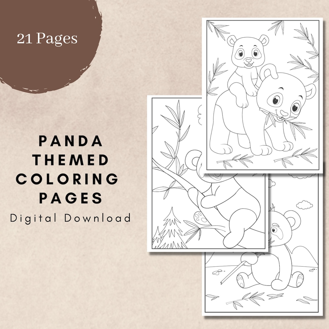 Panda Themed Coloring Book, PDF Printable Pages, Digital Download - Etsy