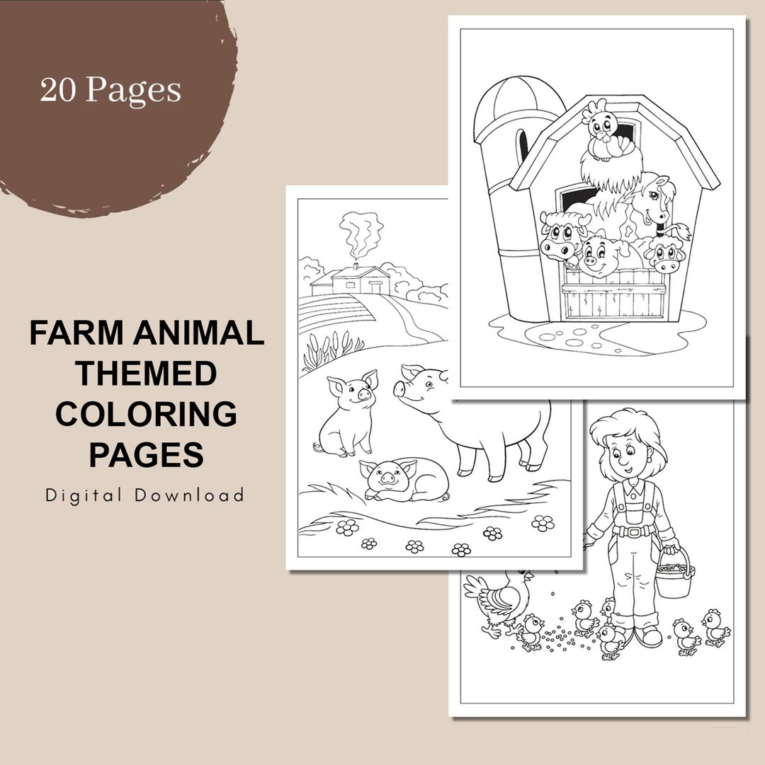 Farm Animal Themed Coloring Book PDF Printable Pages Digital Download ...