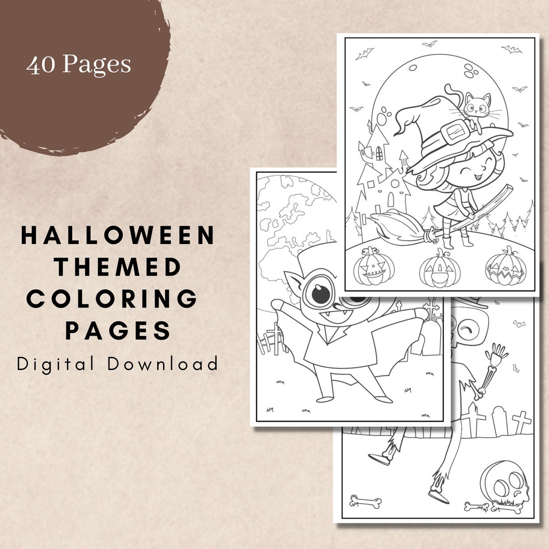Digital Download , Halloween Themed Coloring Book, PDF Printable Pages ...