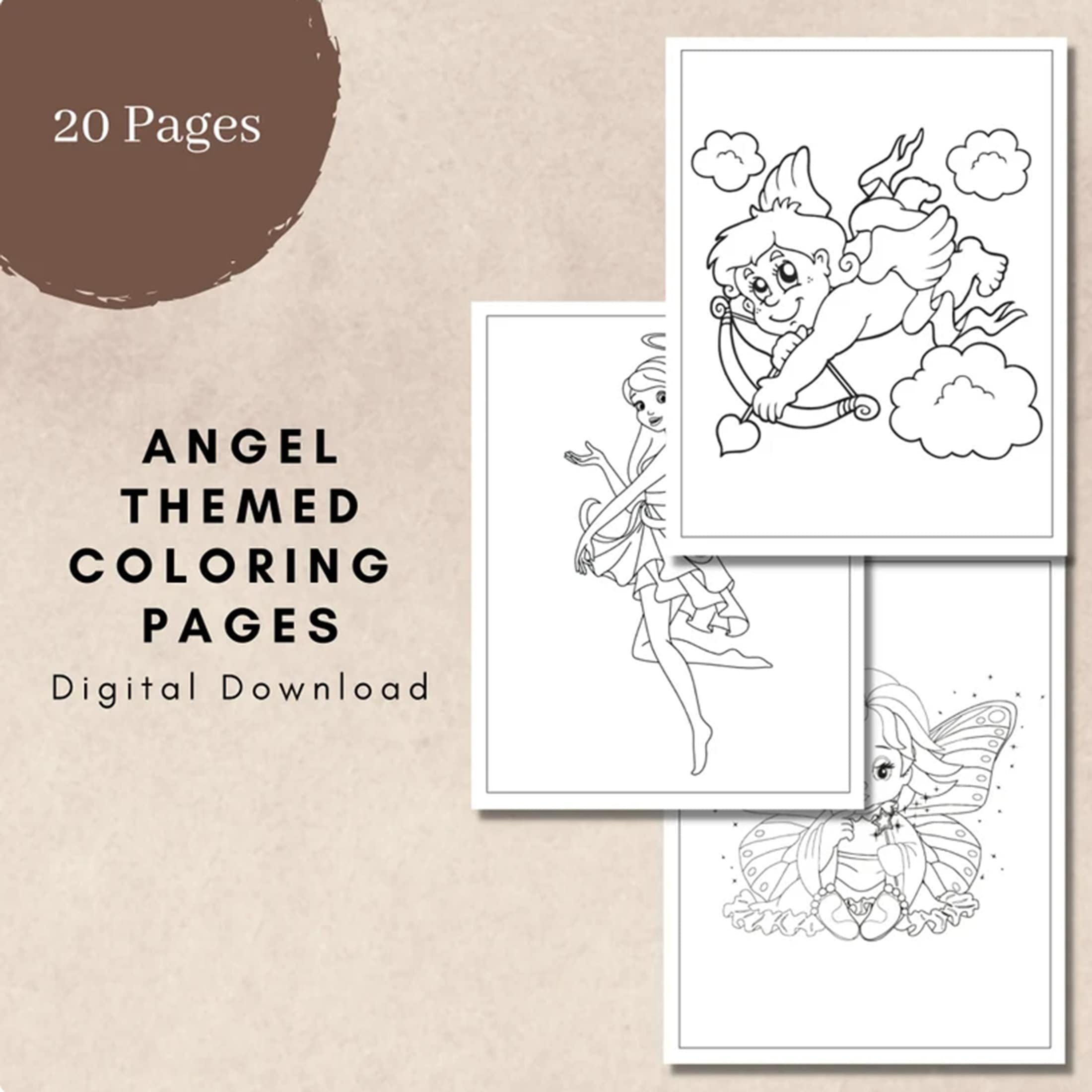 Angel Themed Coloring Book, PDF Printable Pages, Digital Download ...